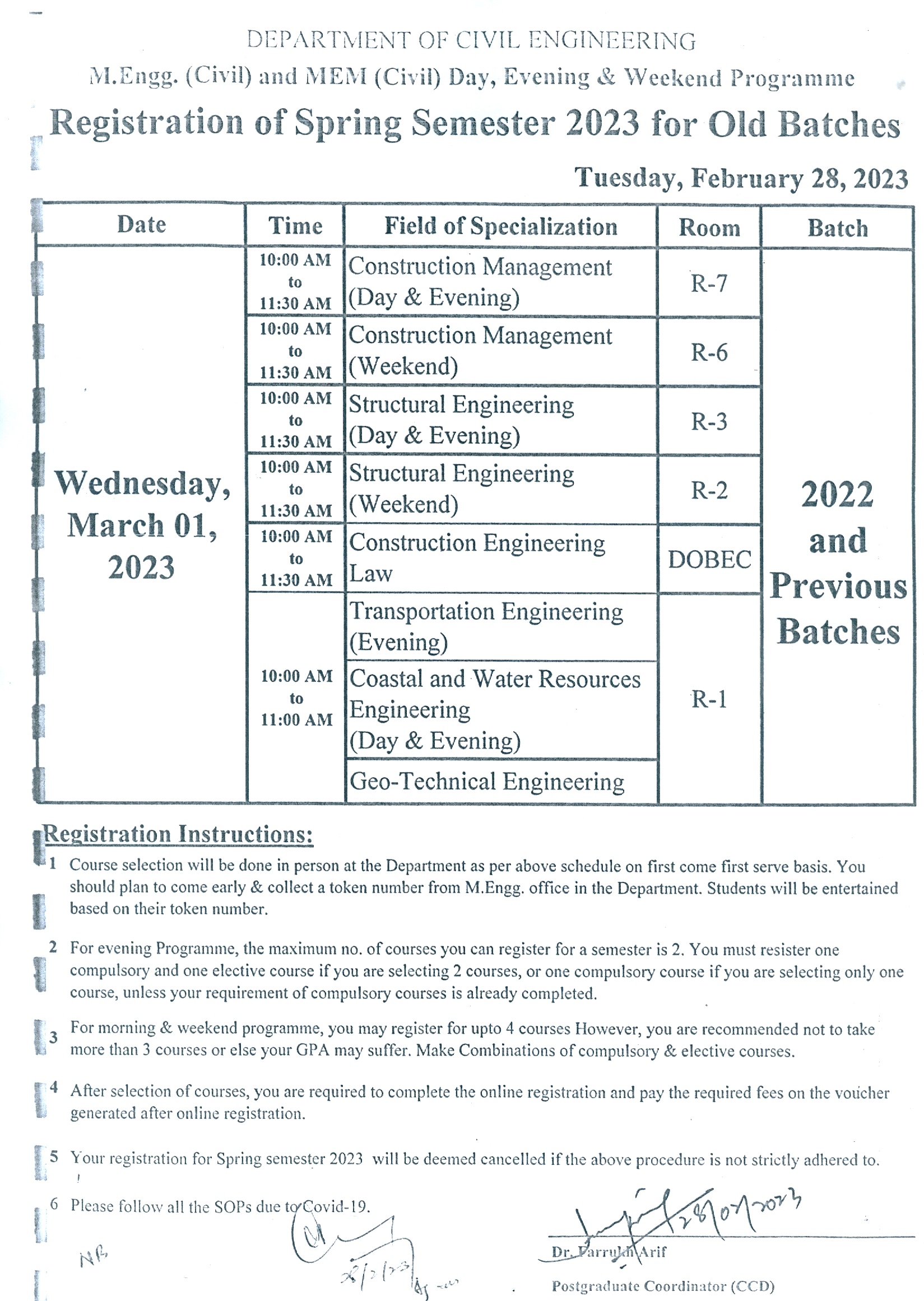 Registration for M.Engg (Civil) and MEM (Civil) of old and New batches ...